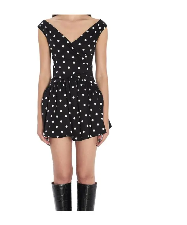 SELF-PORTRAIT Polka Dot Mini Dress - Black