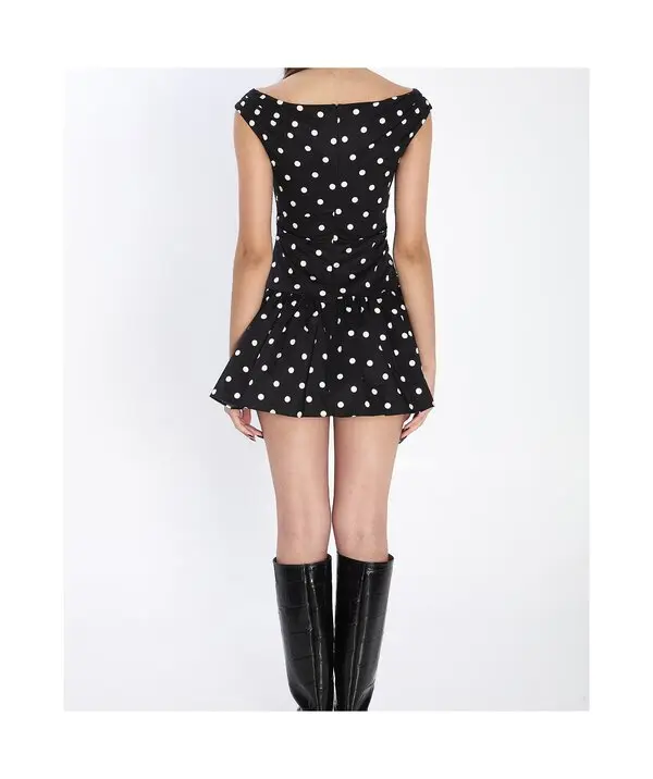SELF-PORTRAIT Polka Dot Mini Dress - Black