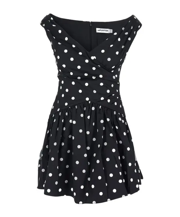 SELF-PORTRAIT Polka Dot Mini Dress - Black