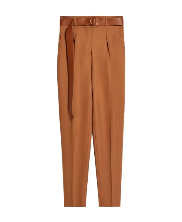 Max Mara Tailored Wool Twill Carrot Trousers With Leather Belt