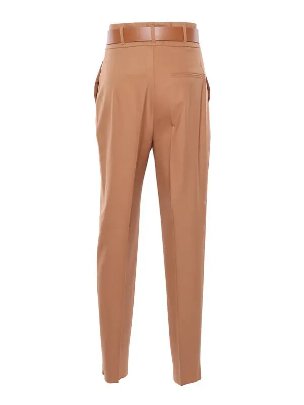 Max Mara Tailored Wool Twill Carrot Trousers With Leather Belt