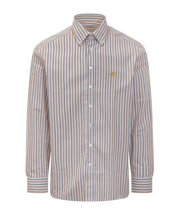 Etro Pegaso Embroidered Striped Shirt - Gray