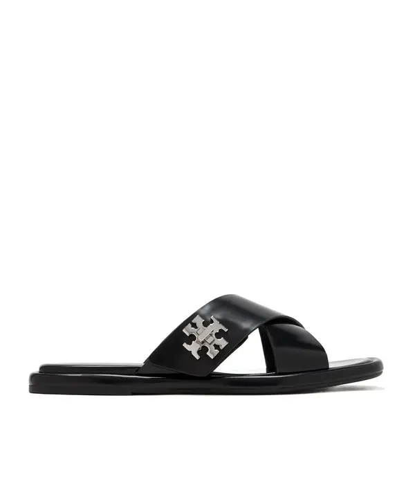 Tory Burch T Lock Cross Slides - Black