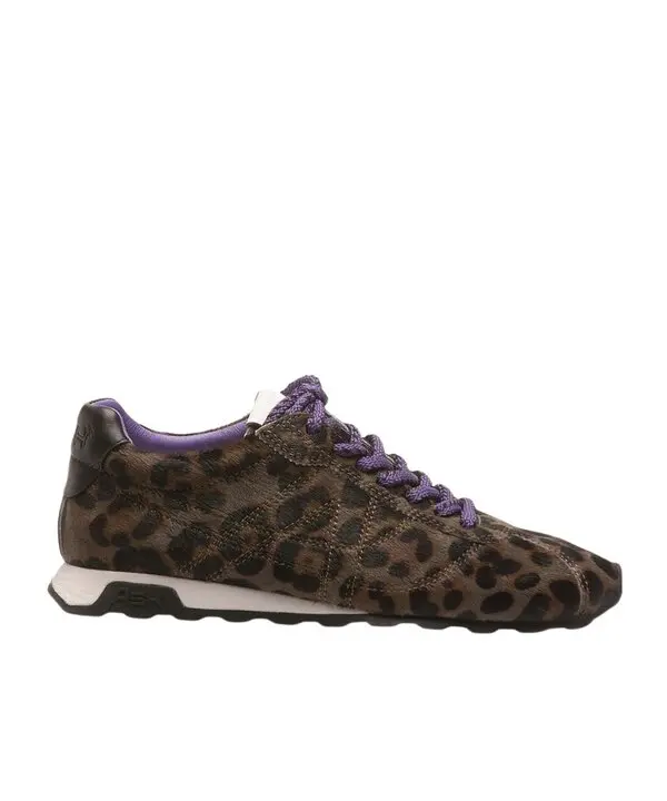 Ash Round Toe Leopard Print Lace-up Sneakers - Black