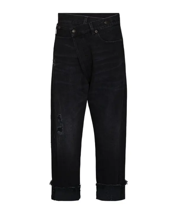 R13 Crossover Distressed Cropped Jeans