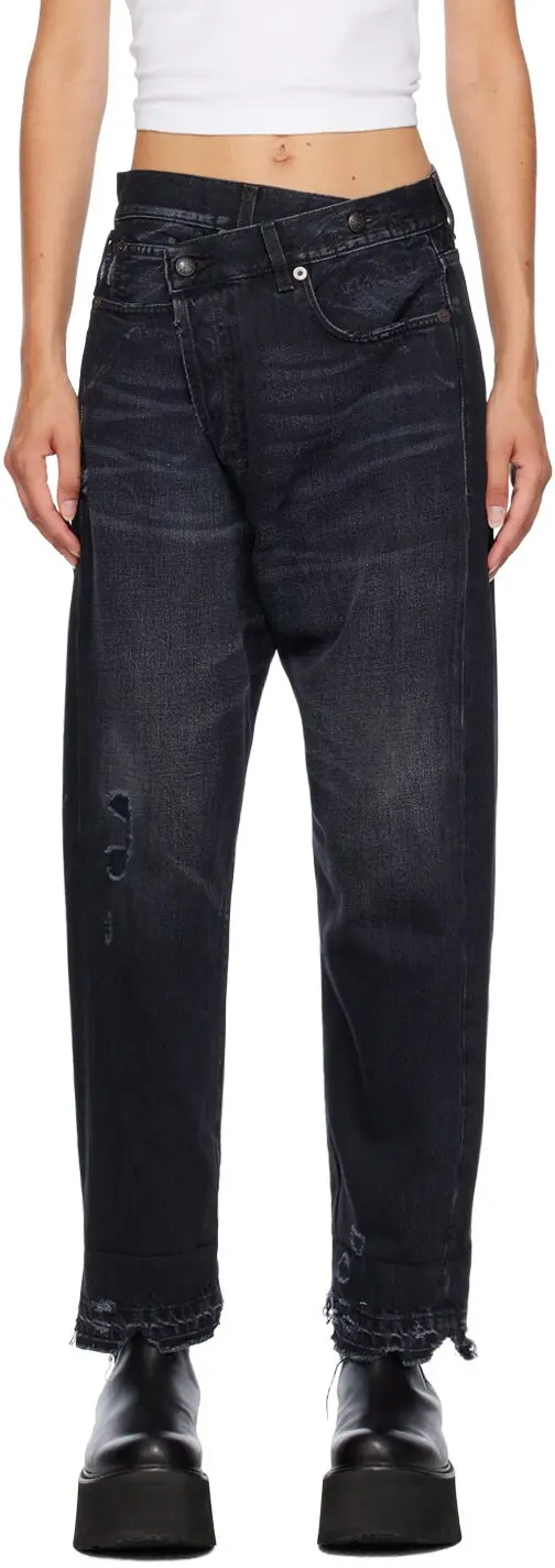 R13 Crossover Distressed Cropped Jeans