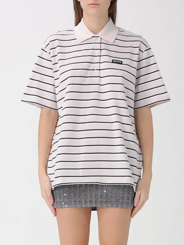 ROTATE BY BIRGER CHRISTENSEN Logo Patch Striped Oversized Polo Shirt - No