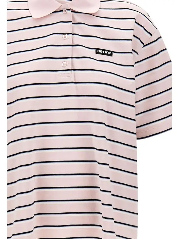 ROTATE BY BIRGER CHRISTENSEN Logo Patch Striped Oversized Polo Shirt - No