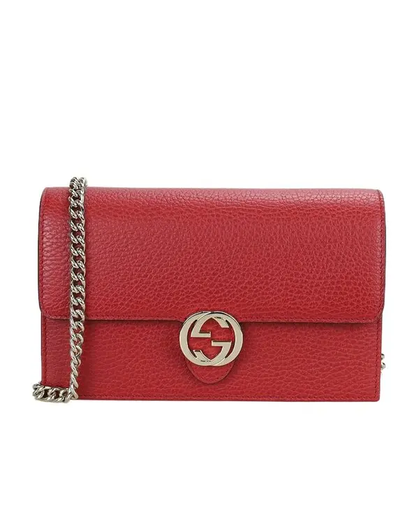 Gucci Small Shoulder Bag With Gg Metal Buckle And Chain Strap - Red