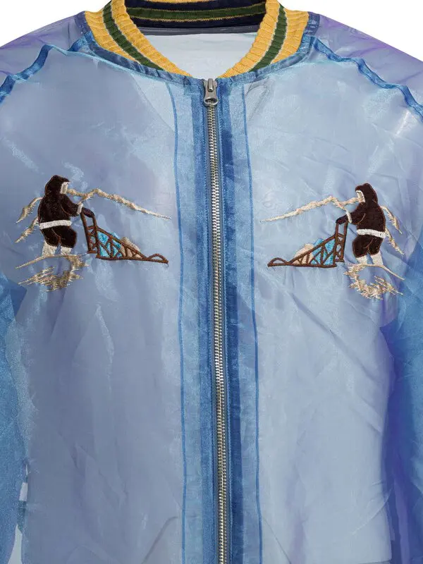 Kapital Embroidered Sheer Mosquito Guard Bomber Jacket - Blue
