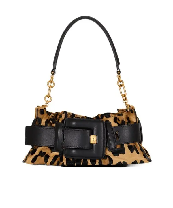 Balmain Anthem" Mini Leopard Print Ponyskin-style Bag - Brown