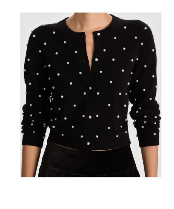 ALICEOLIVIA Alice + Olivia Dollie Pearl Embellished Cropped Cardigan