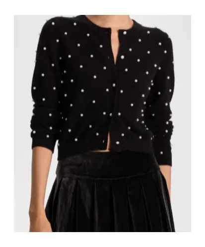ALICEOLIVIA Alice + Olivia Dollie Pearl Embellished Cropped Cardigan