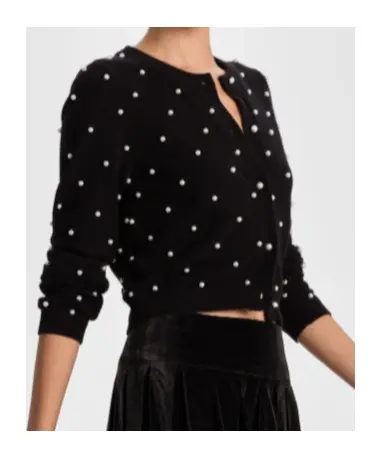 ALICEOLIVIA Alice + Olivia Dollie Pearl Embellished Cropped Cardigan