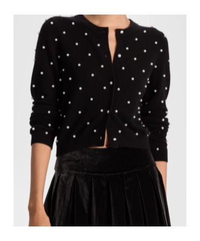 ALICEOLIVIA Alice + Olivia Dollie Pearl Embellished Cropped Cardigan