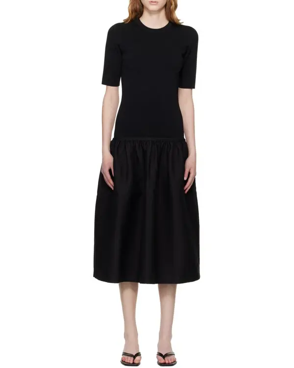 TOTEME Short Sleeve Gathered Detail Dress - Black