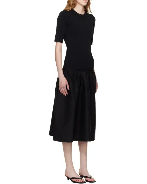 TOTEME Short Sleeve Gathered Detail Dress - Black