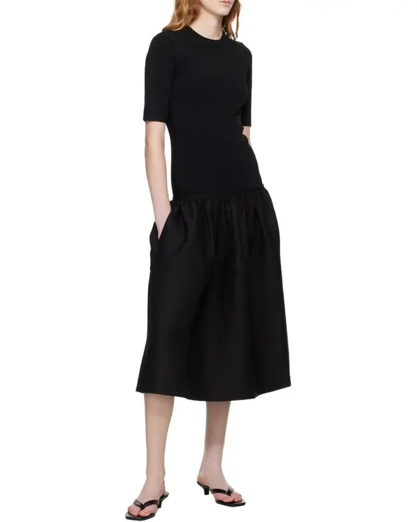 TOTEME Short Sleeve Gathered Detail Dress - Black