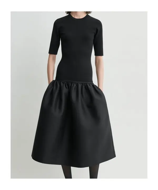 TOTEME Short Sleeve Gathered Detail Dress - Black