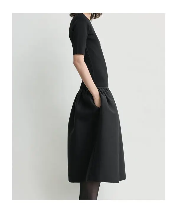 TOTEME Short Sleeve Gathered Detail Dress - Black