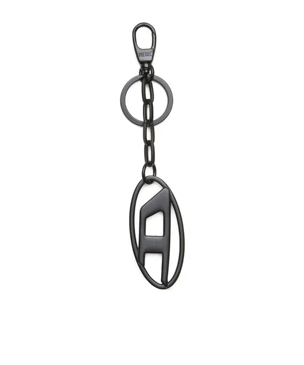 DIESEL® Oval D Keyring With Crystal Embellishments - Black/silver