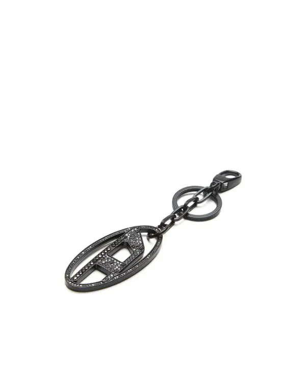 DIESEL® Oval D Keyring With Crystal Embellishments - Black/silver
