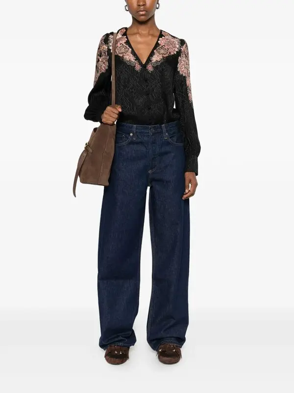 TWINSET Floral Print V-neck Long Sleeve Shirt
