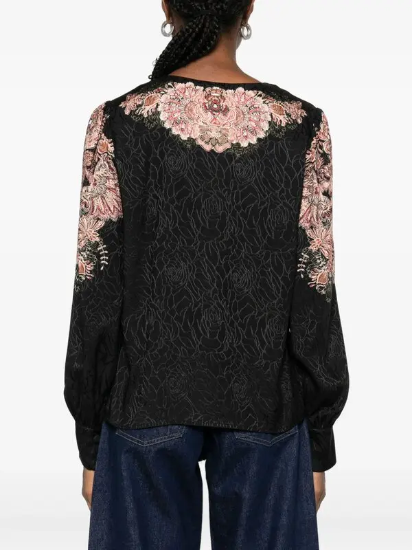 TWINSET Floral Print V-neck Long Sleeve Shirt