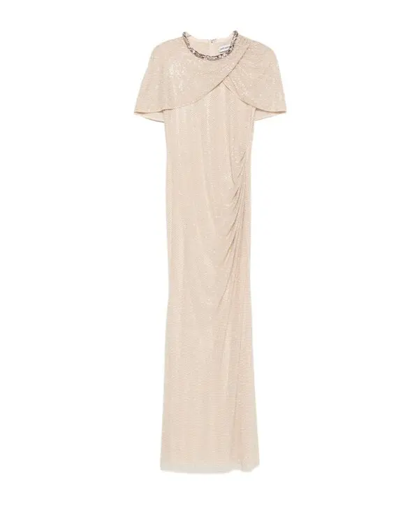 SELF-PORTRAIT Embellished Draped Maxi Dress - Champ