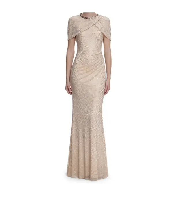 SELF-PORTRAIT Embellished Draped Maxi Dress - Champ