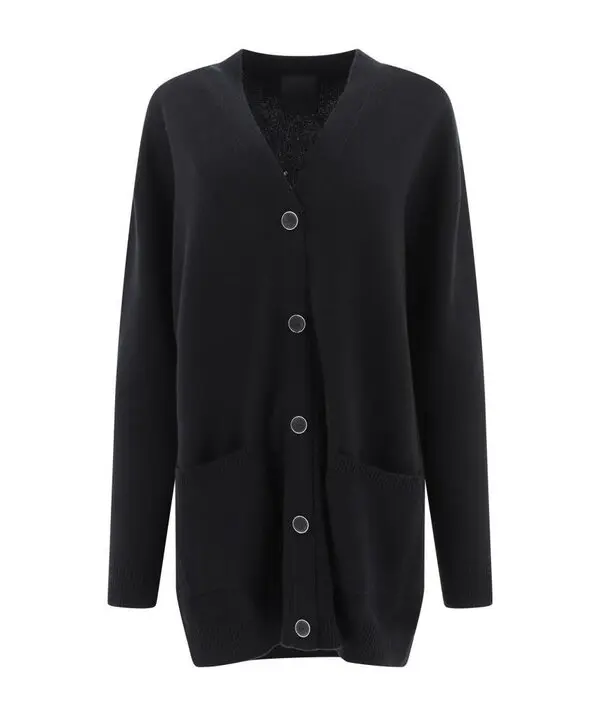 Givenchy Studded Logo Longline V-neck Cardigan - Black