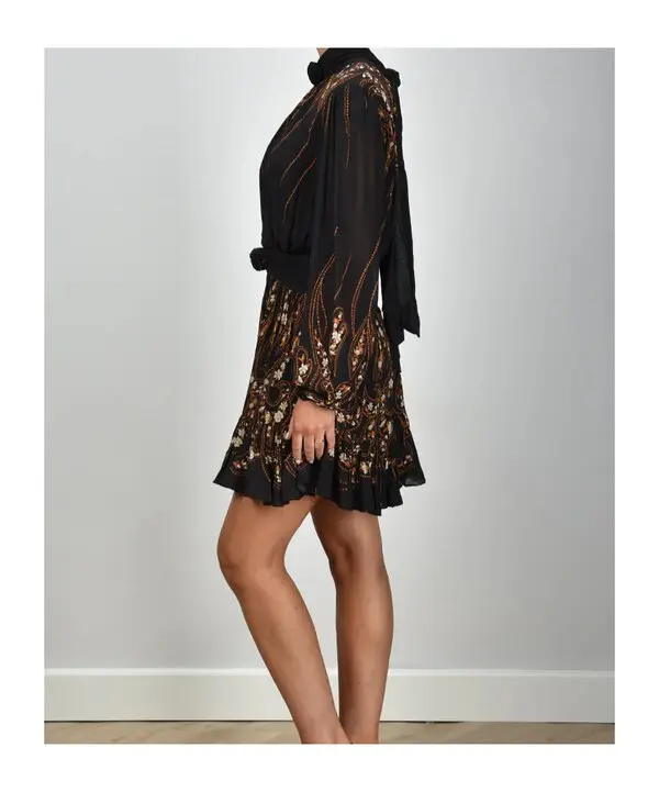 Farm Rio Floral Print Long Sleeve Ruffled Dress