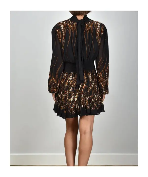 Farm Rio Floral Print Long Sleeve Ruffled Dress