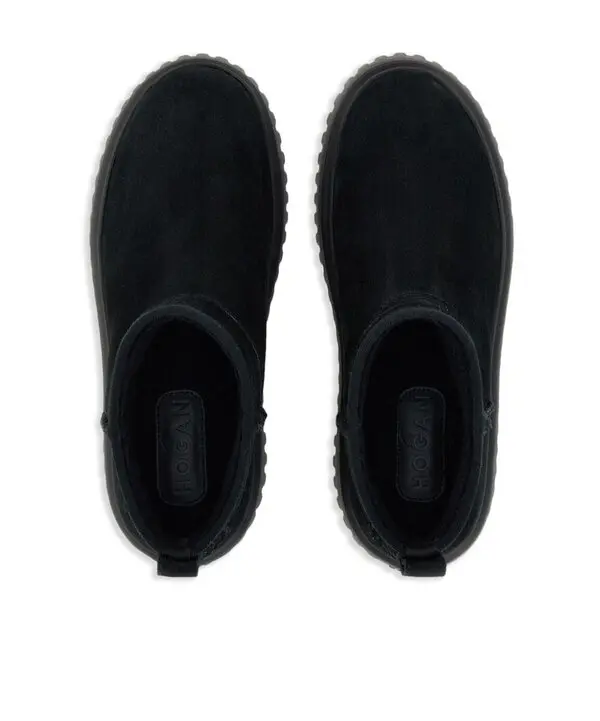 Hogan Suede Slip-on Ankle Boots With Logo Patch - Black