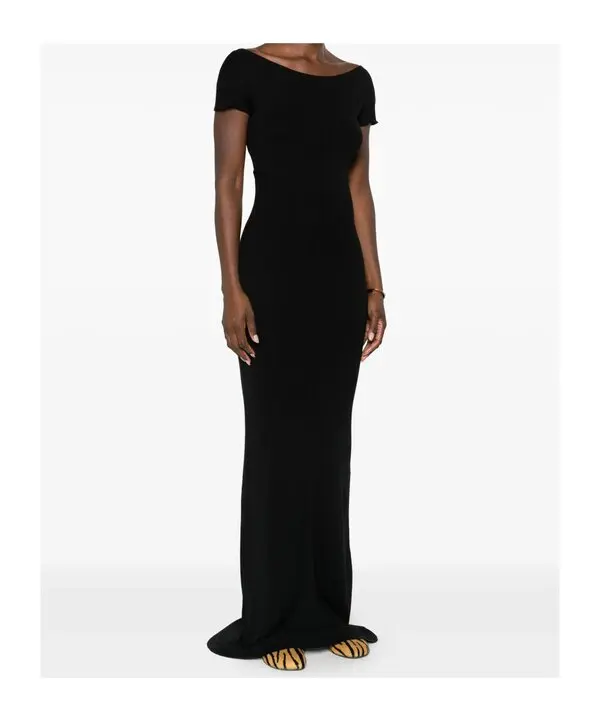 AYA MUSE Fine-ribbed Maxi Dress With Short Sleeves And Off-the-shoulder Neckline