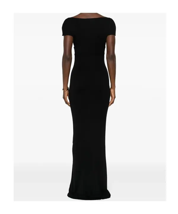 AYA MUSE Fine-ribbed Maxi Dress With Short Sleeves And Off-the-shoulder Neckline