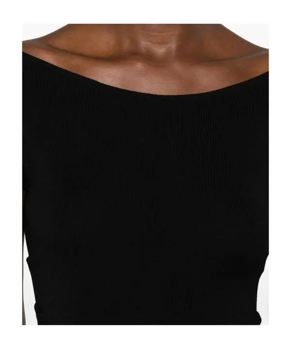 AYA MUSE Fine-ribbed Maxi Dress With Short Sleeves And Off-the-shoulder Neckline