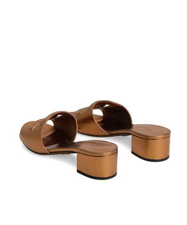 Dolce & Gabbana Mordoré Nappa Leather Cut-out Logo Slides - Brown