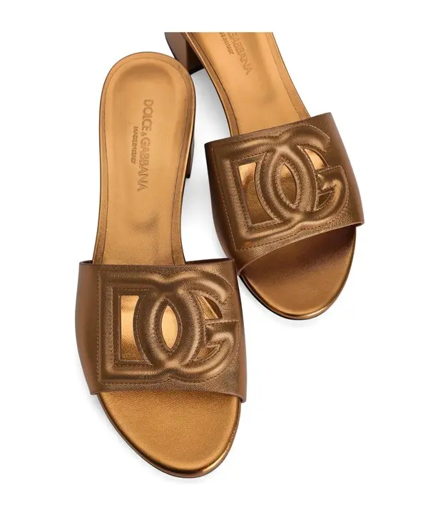 Dolce & Gabbana Mordoré Nappa Leather Cut-out Logo Slides - Brown