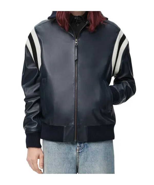 Loewe High Waist Zip-up Bomber Jacket - Dark Navy