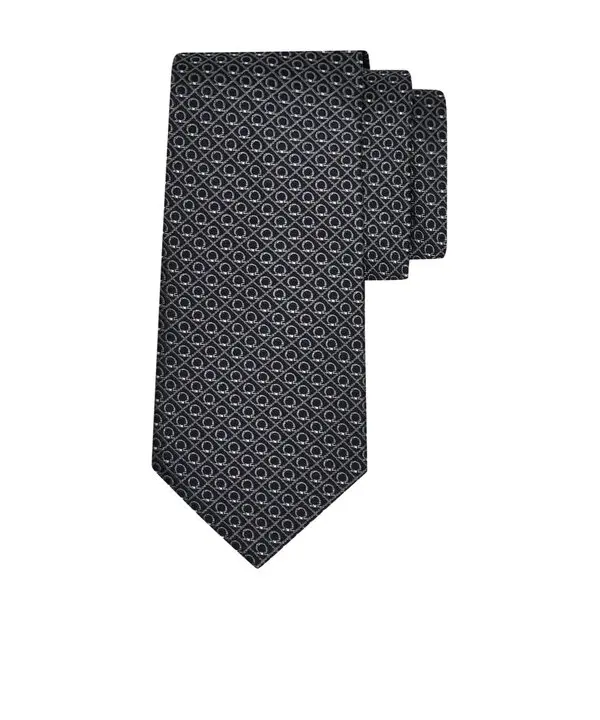 FERRAGAMO Gancini Jacquard Silk Neck Tie - Blue/grey