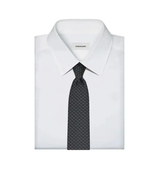FERRAGAMO Gancini Jacquard Silk Neck Tie - Blue/grey