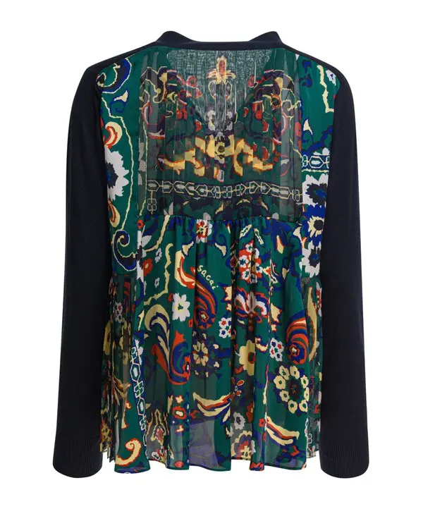 Sacai Floral Print Cardigan - Blue