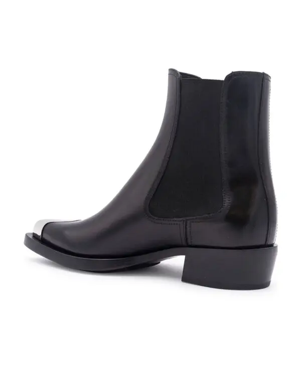 Alexander McQueen Pointed Toe Ankle Boots With Silver Toe