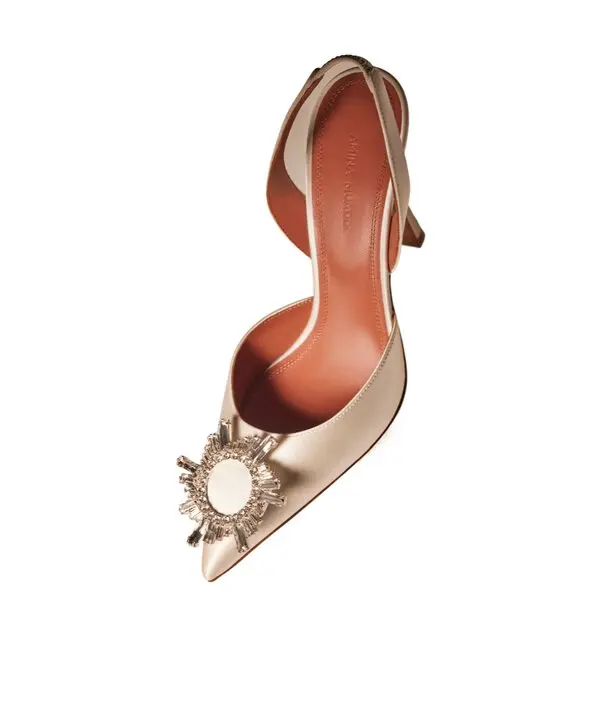 Amina Muaddi Begum Sling 95 Satin Heels - White
