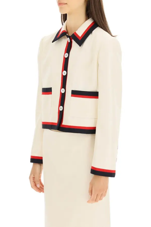 Miu Miu Single-breasted Panama Silk Jacket With Contrasting Trim