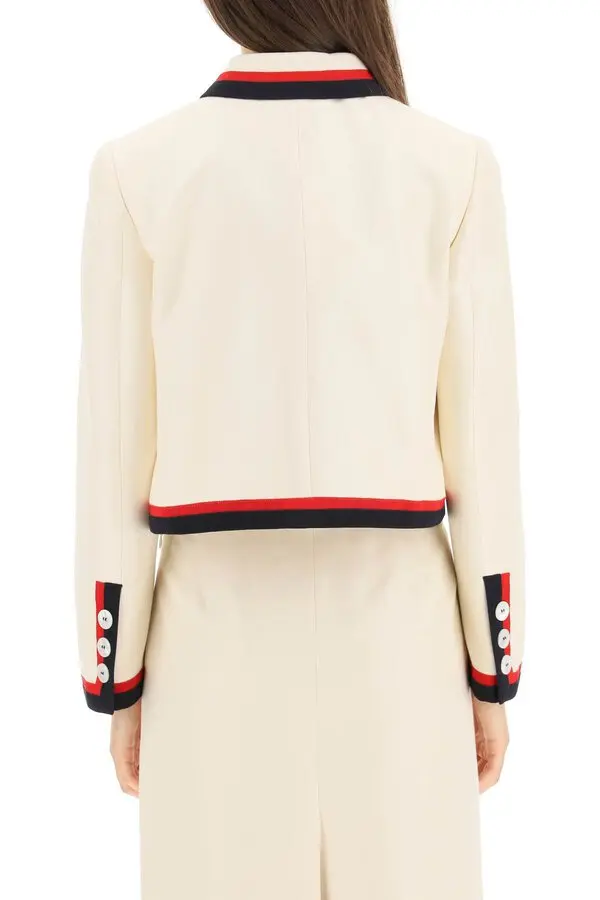 Miu Miu Single-breasted Panama Silk Jacket With Contrasting Trim