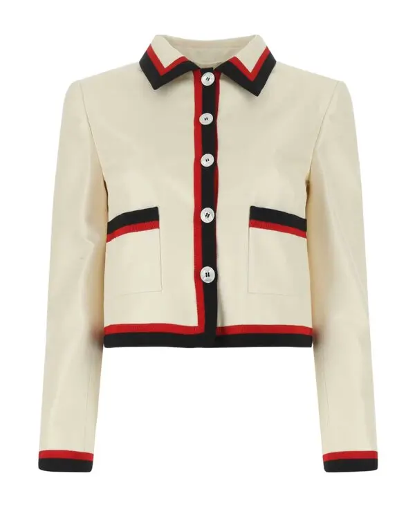 Miu Miu Single-breasted Panama Silk Jacket With Contrasting Trim