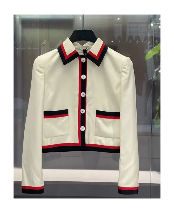 Miu Miu Single-breasted Panama Silk Jacket With Contrasting Trim