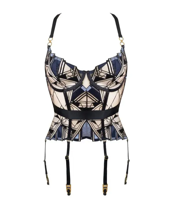 BORDELLE Cubism Corset - Ice Blue, Navy Blue And Black